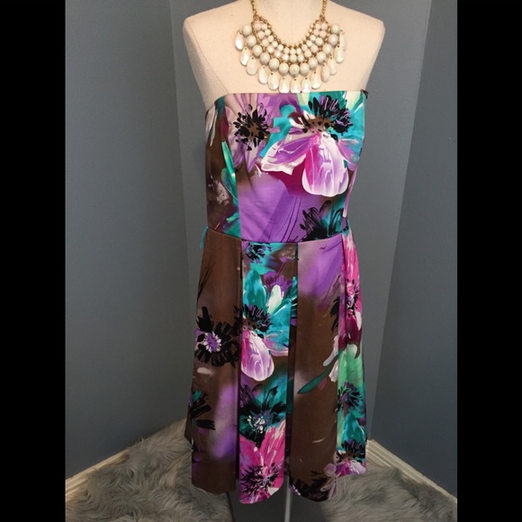 Muse | Dresses | Muse Floral Strapless Pleated Floral Dress | Poshmark